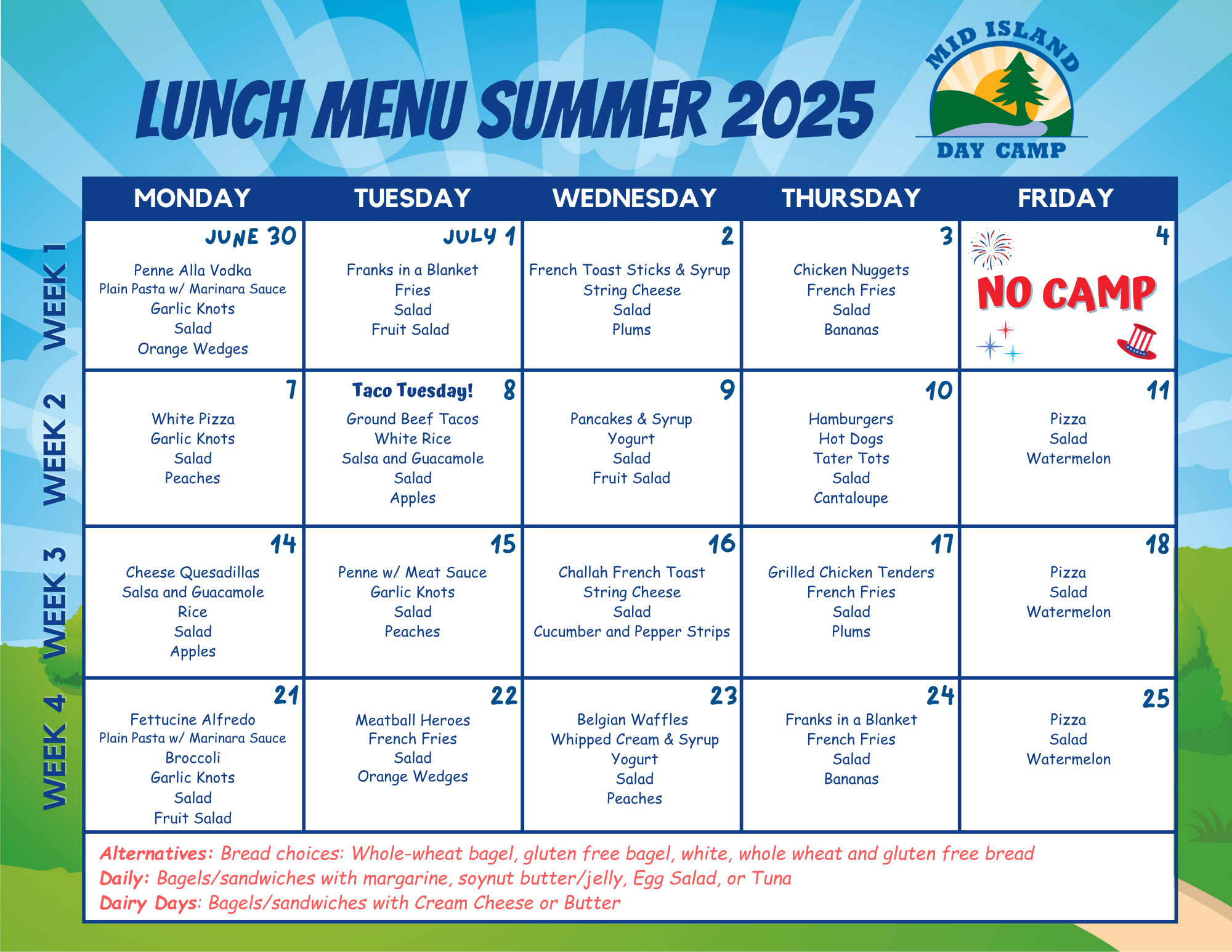 Lunch Menus – Mid-Island Day Camp