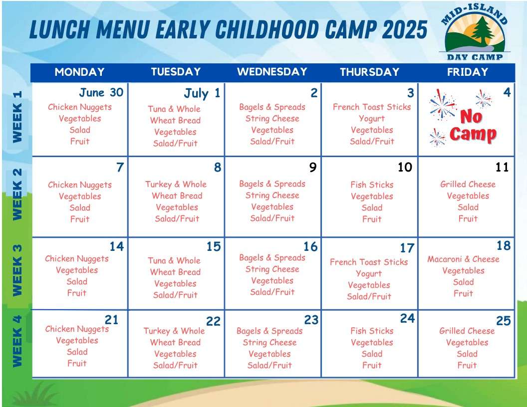 Lunch Menus – Mid-Island Day Camp